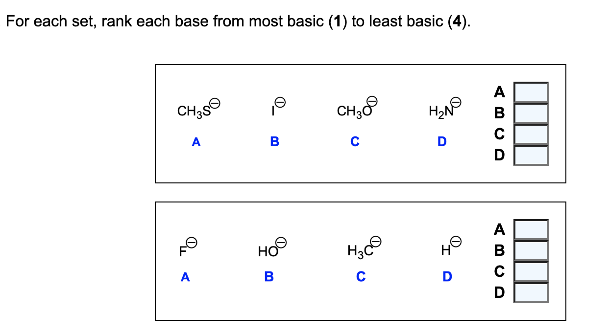 Solved For each set, rank each base from most basic (1) to | Chegg.com
