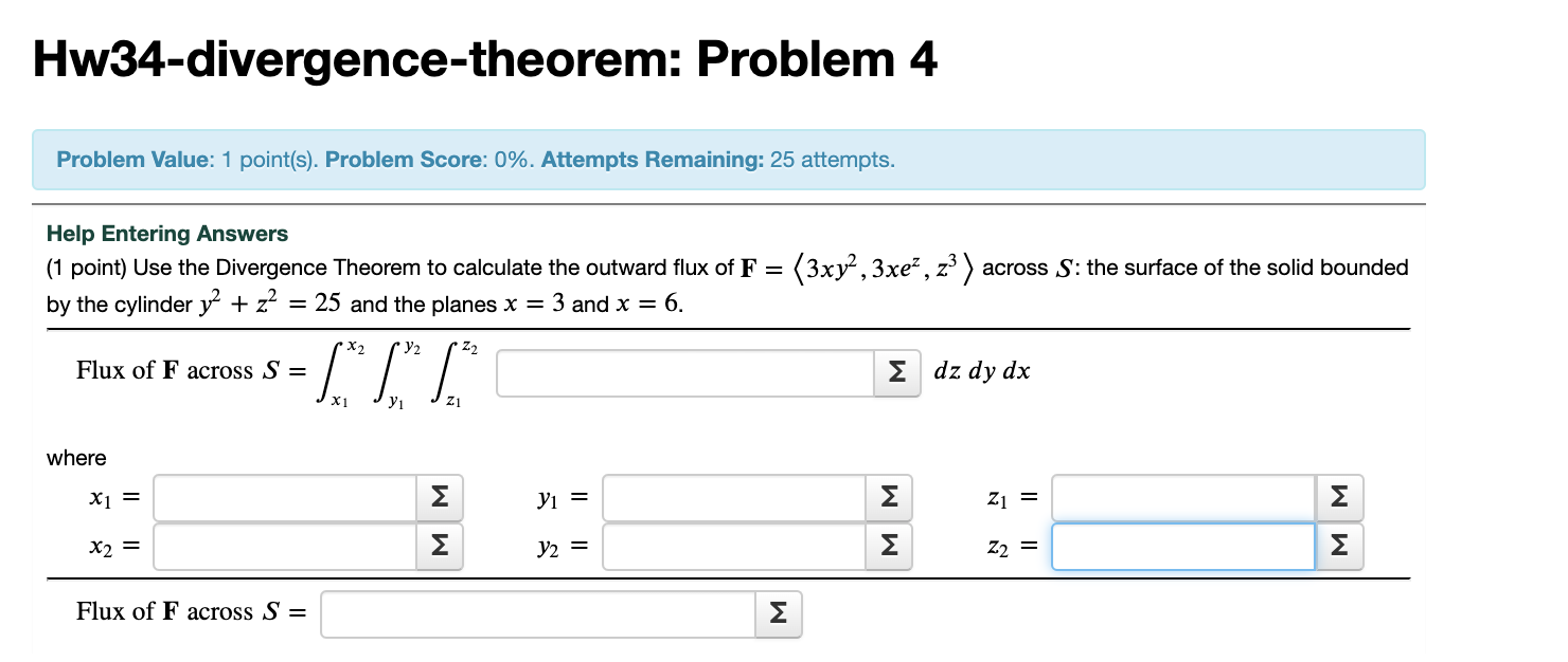Solved Hw34-divergence-theorem: Problem 4 Problem Value: 1 | Chegg.com