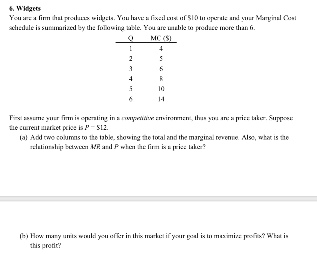 Solved 6. Widgets You are a firm that produces widgets. You | Chegg.com