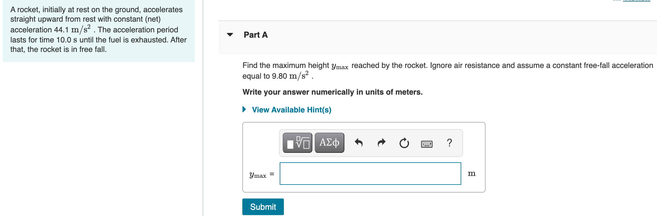 Solved A rocket, initially at rest on the ground, | Chegg.com