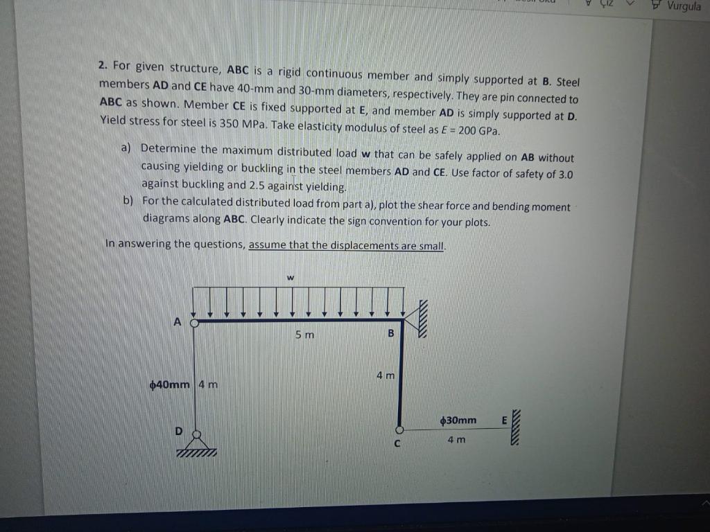 Solved YIZ Vurgula 2. For given structure, ABC is a rigid | Chegg.com