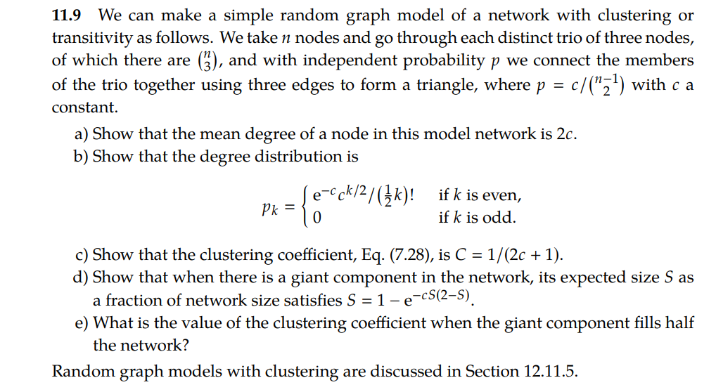 11.9 We can make a simple random graph model of a | Chegg.com
