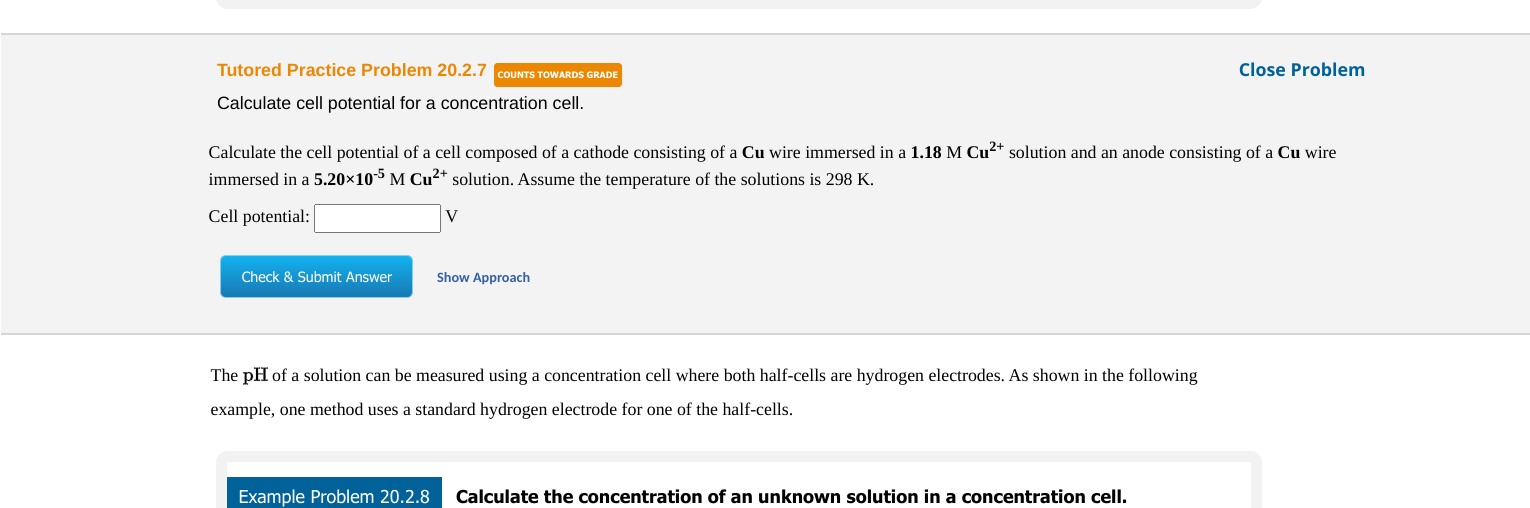 Solved Calculate Cell Potential For A Concentration Cell
