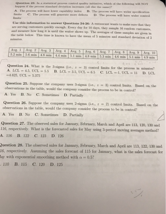 Solved Question 23. In a statistical process control quality | Chegg.com