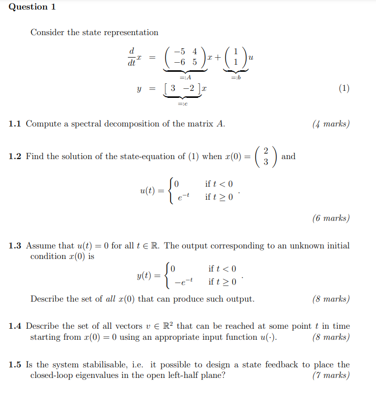 Consider the state representation | Chegg.com