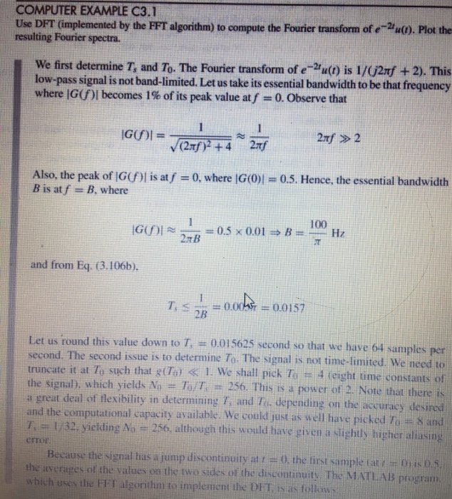 COMPUTER EXAMPLE C3.1 Use DFT (implemented by the FFT | Chegg.com