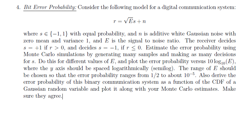 Bit Error Probability: Consider the following model | Chegg.com