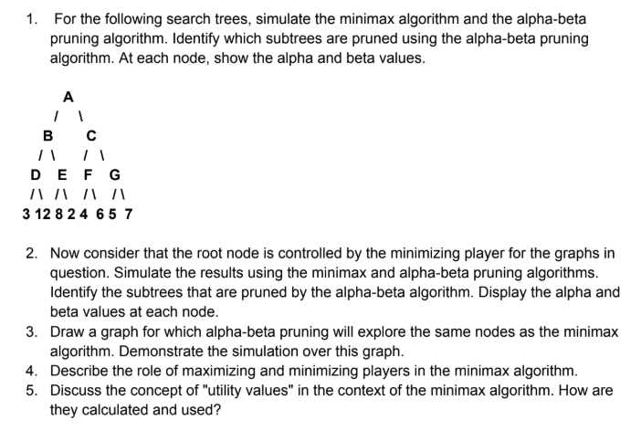 Solved 1．For the following search trees，simulate the minimax | Chegg.com