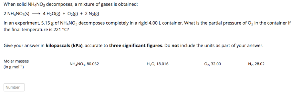 Solved When solid NH4NO3 decomposes, a mixture of gases is | Chegg.com