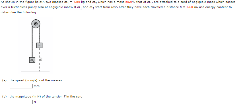 Solved As shown in the figure below, two masses m1=4.80 kg | Chegg.com