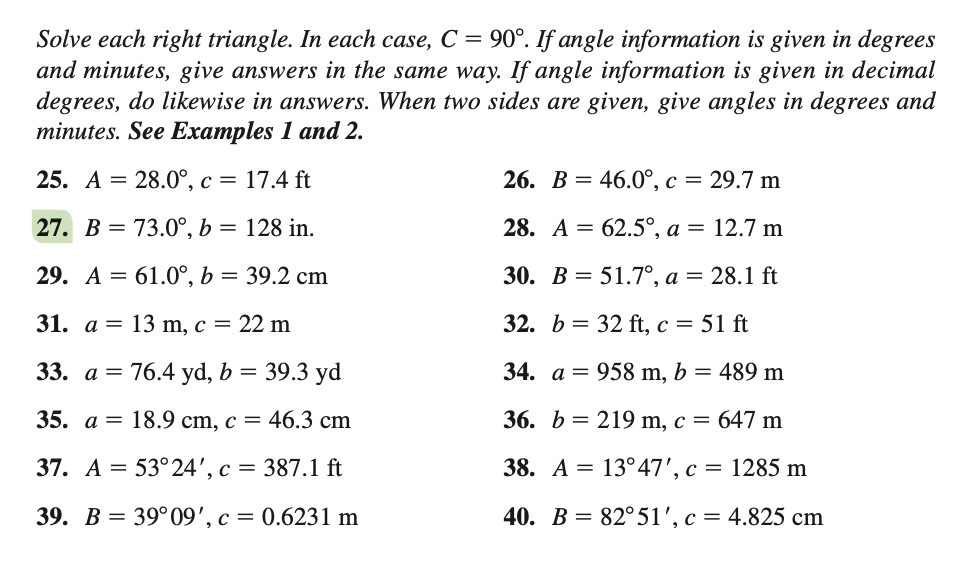 Solved Solve each right triangle. In each case, C = 90°. If | Chegg.com