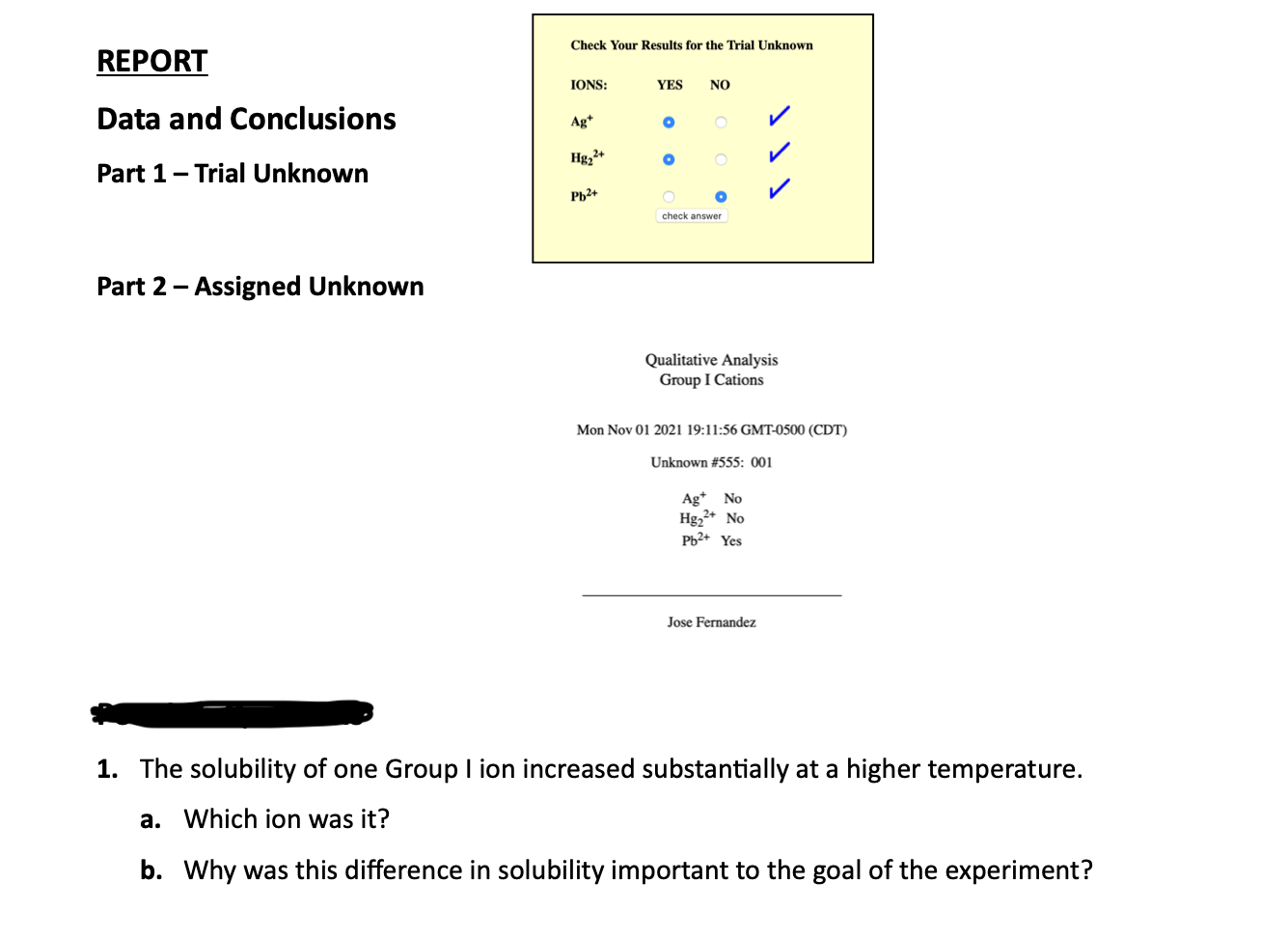 Solved Check Your Results for the Trial Unknown REPORT IONS: | Chegg.com