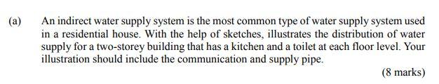 Solved (a) An indirect water supply system is the most | Chegg.com