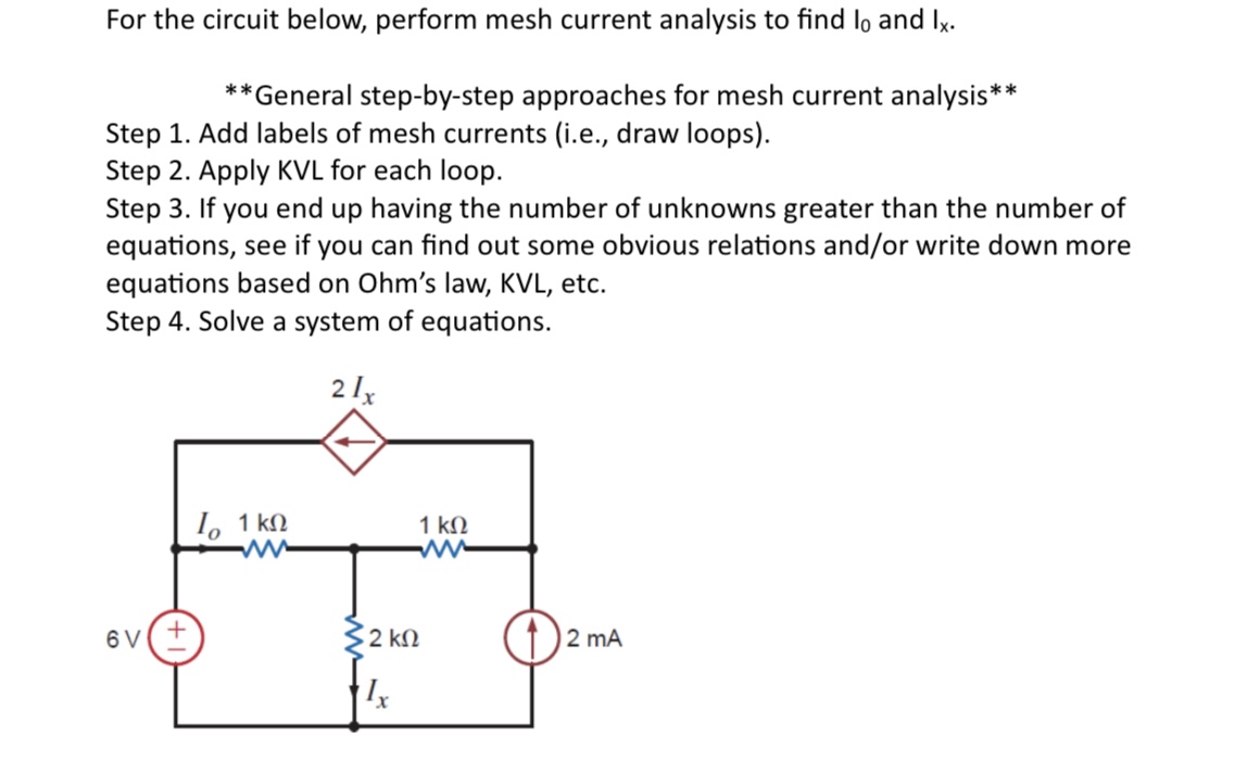 Solved For the circuit below, perform mesh current analysis | Chegg.com