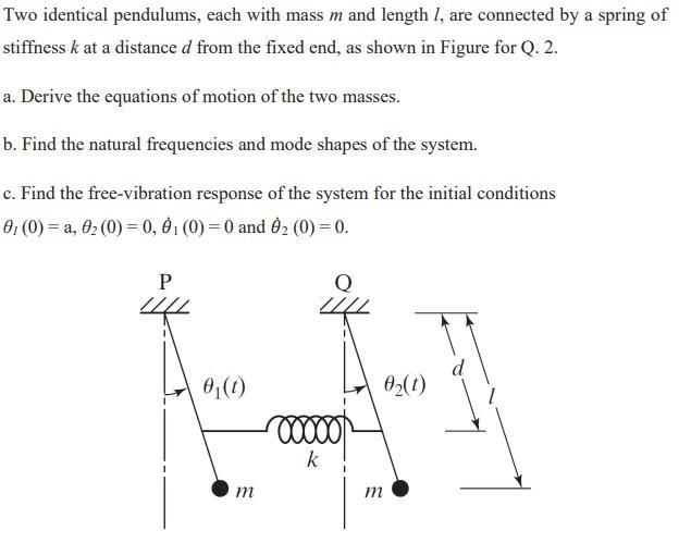 Solved Two identical pendulums, each with mass m and length | Chegg.com