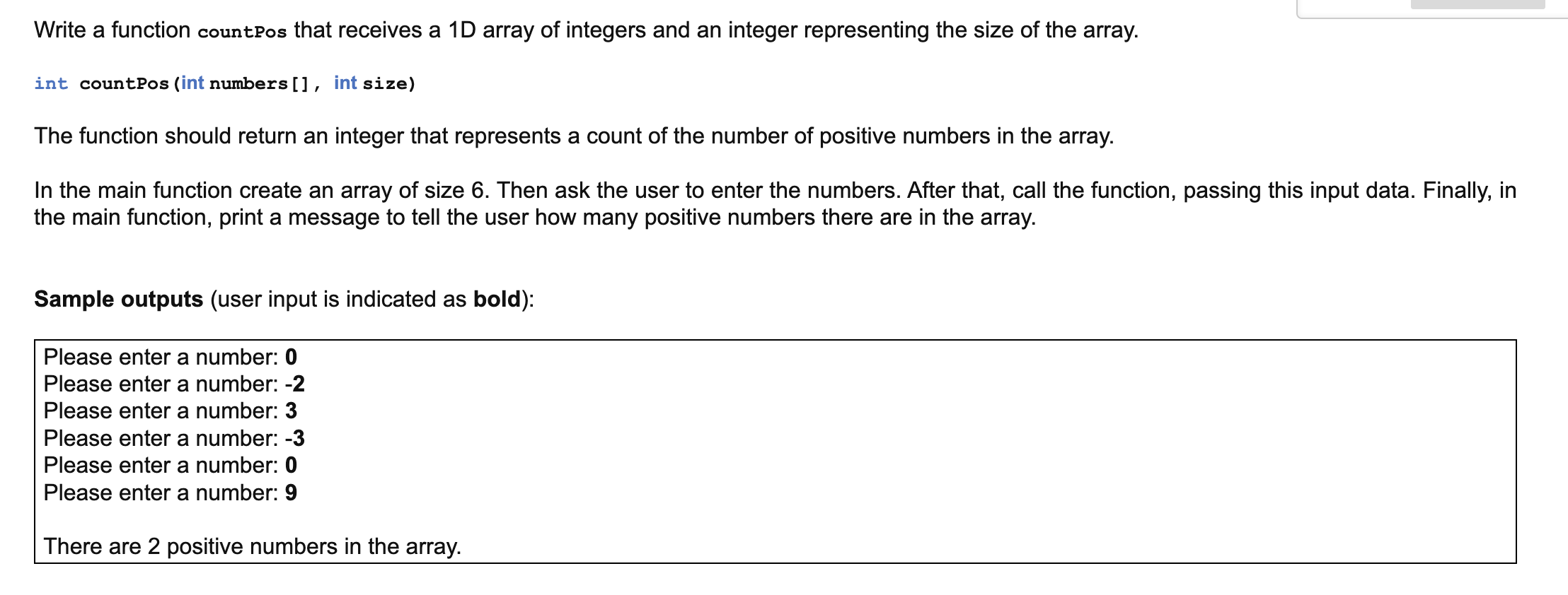 Solved Write A Function Countpos That Receives A 1d Array Of