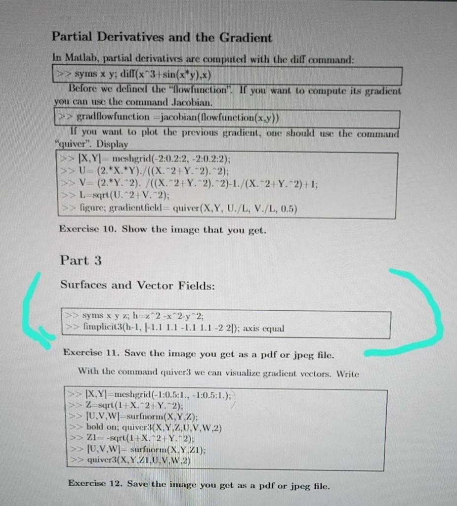 Solved Partial Derivatives and the Gradient In Matlab, | Chegg.com