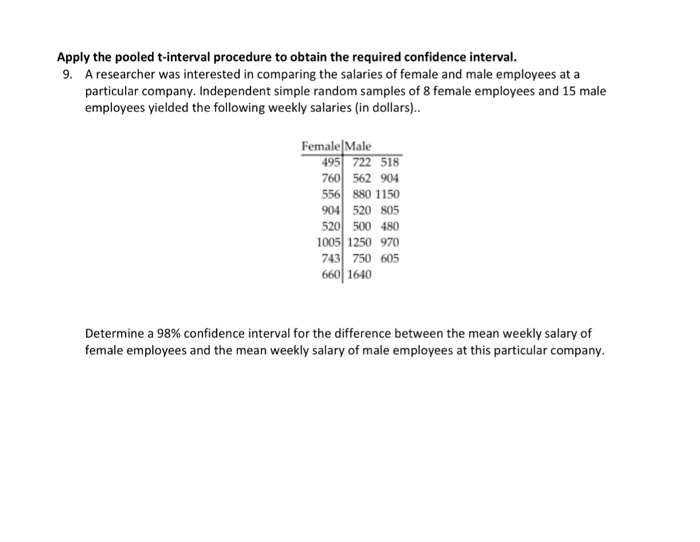Solved Apply the pooled t-interval procedure to obtain the | Chegg.com