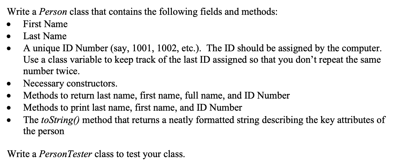 Solved Write a Person class that contains the following | Chegg.com