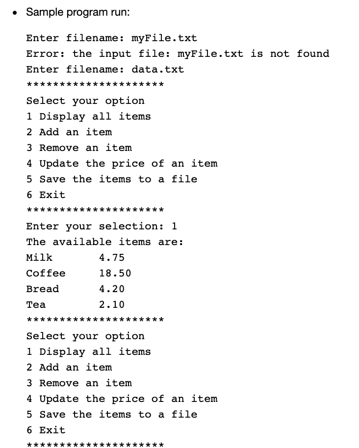 Solved Write a Python program that manages a store with the | Chegg.com