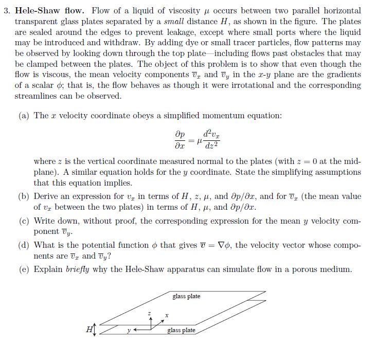 3. Hele-Shaw flow. Flow of a liquid of viscosity u | Chegg.com