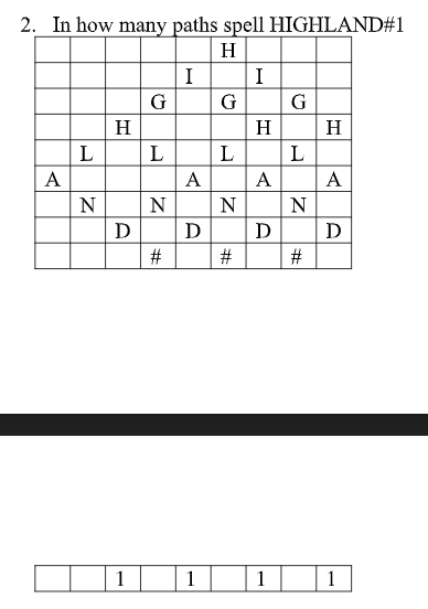 Solved 2. In how many paths spell HIGHLAND#1 H ΙΙ Ι G G G H | Chegg.com