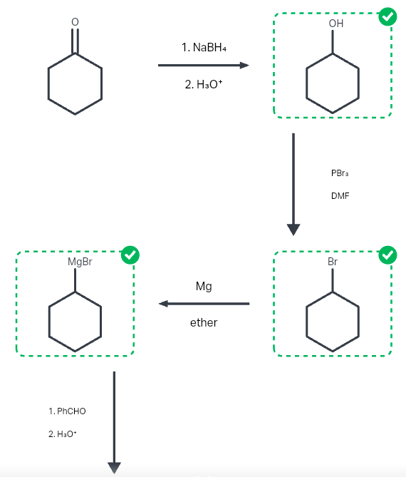 Solved MgBr 1. PhCHO 2. H3O+ 1. NaBH4 2. H3O+ Mg ether OH | Chegg.com