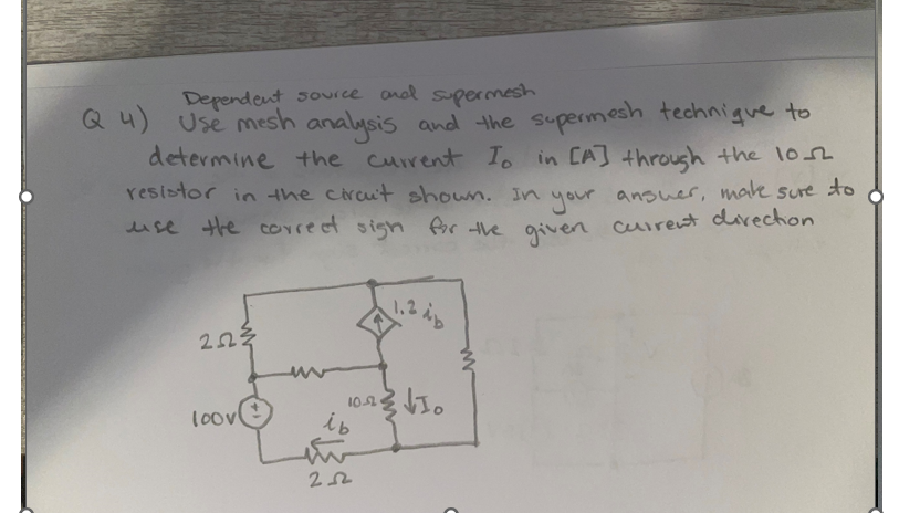 Q 4) Dependent source and supermesh Use mesh analysis | Chegg.com
