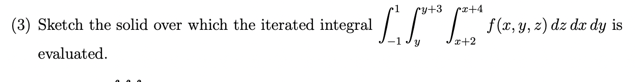 Solved (3) Sketch the solid over which the iterated integral | Chegg.com