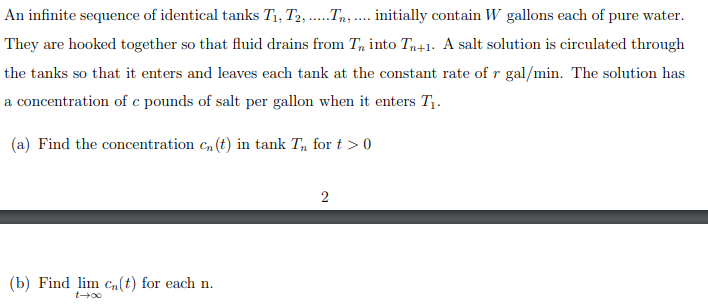 Solved An infinite sequence of identical tanks T1, T2, | Chegg.com