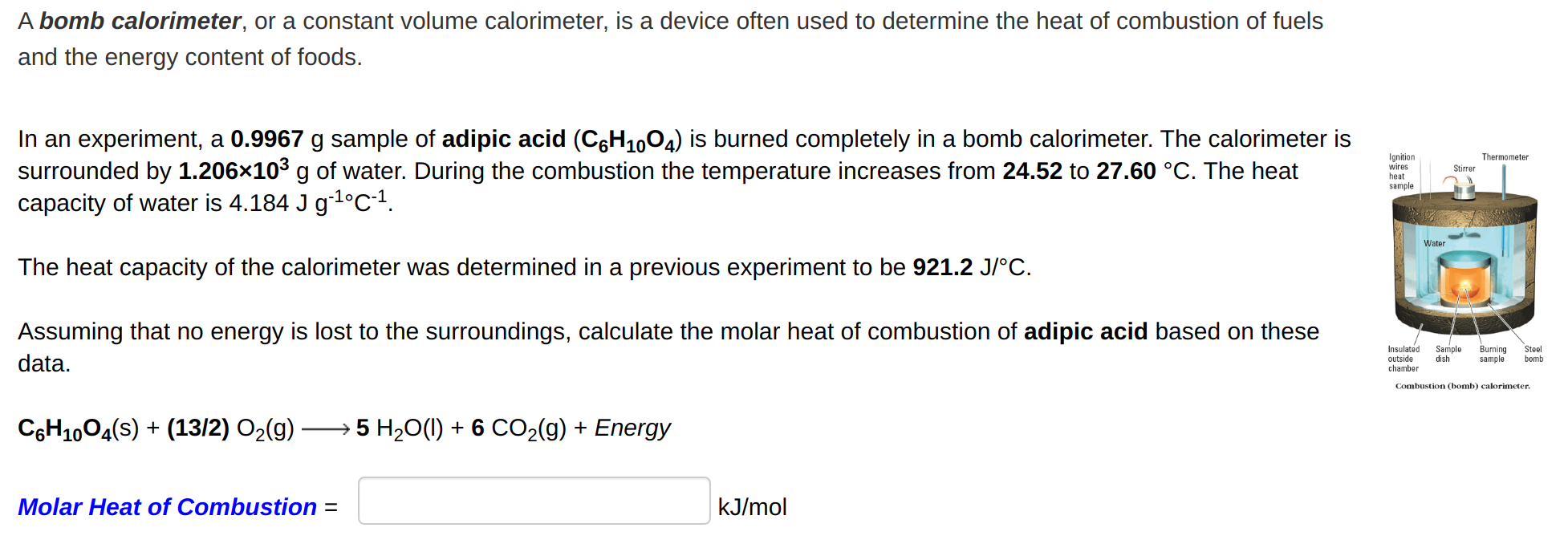 Solved A bomb calorimeter, or a constant volume calorimeter, | Chegg.com