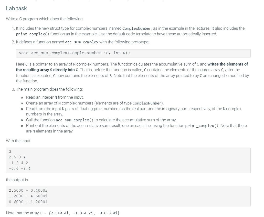 Solved Here C is a pointer to an array of N complex numbers. | Chegg.com