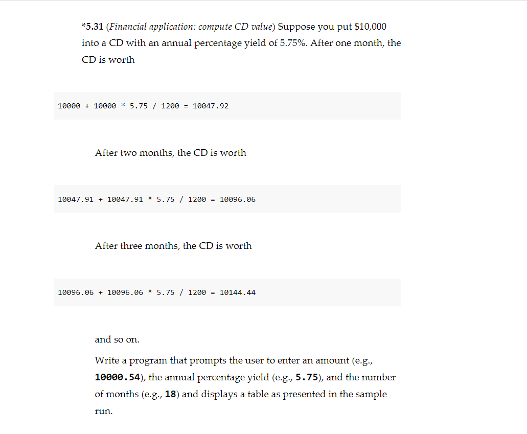 Solved *5.31 (Financial application: compute CD value) | Chegg.com