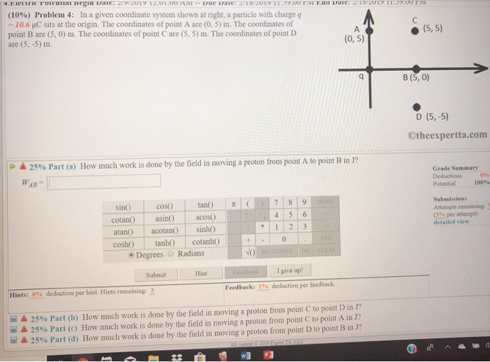 Solved (10%) Problem 4: In a given coordinate system shown | Chegg.com