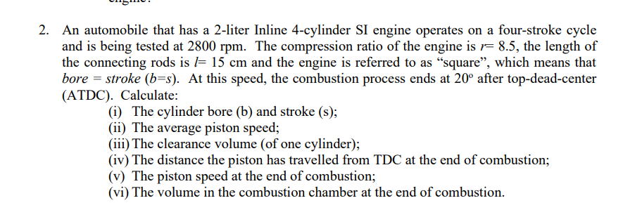 Solved An automobile that has a 2-liter Inline 4-cylinder SI | Chegg.com