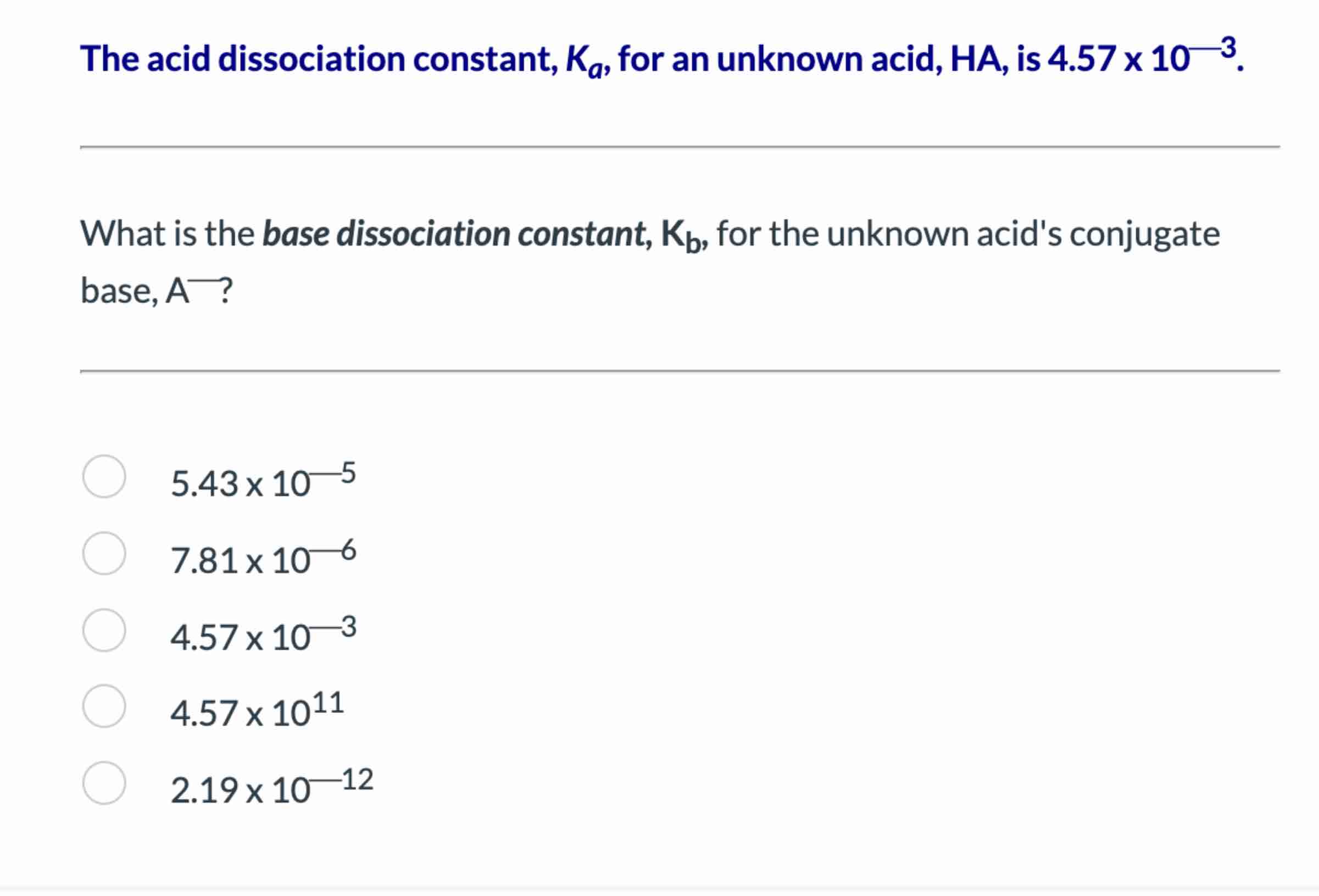 Solved The acid dissociation constant, Ka, ﻿for an ﻿unknown | Chegg.com