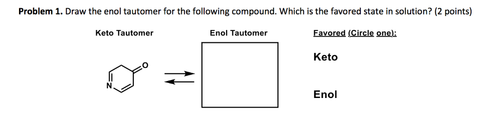 Solved Problem 1. Draw the enol tautomer for the following | Chegg.com
