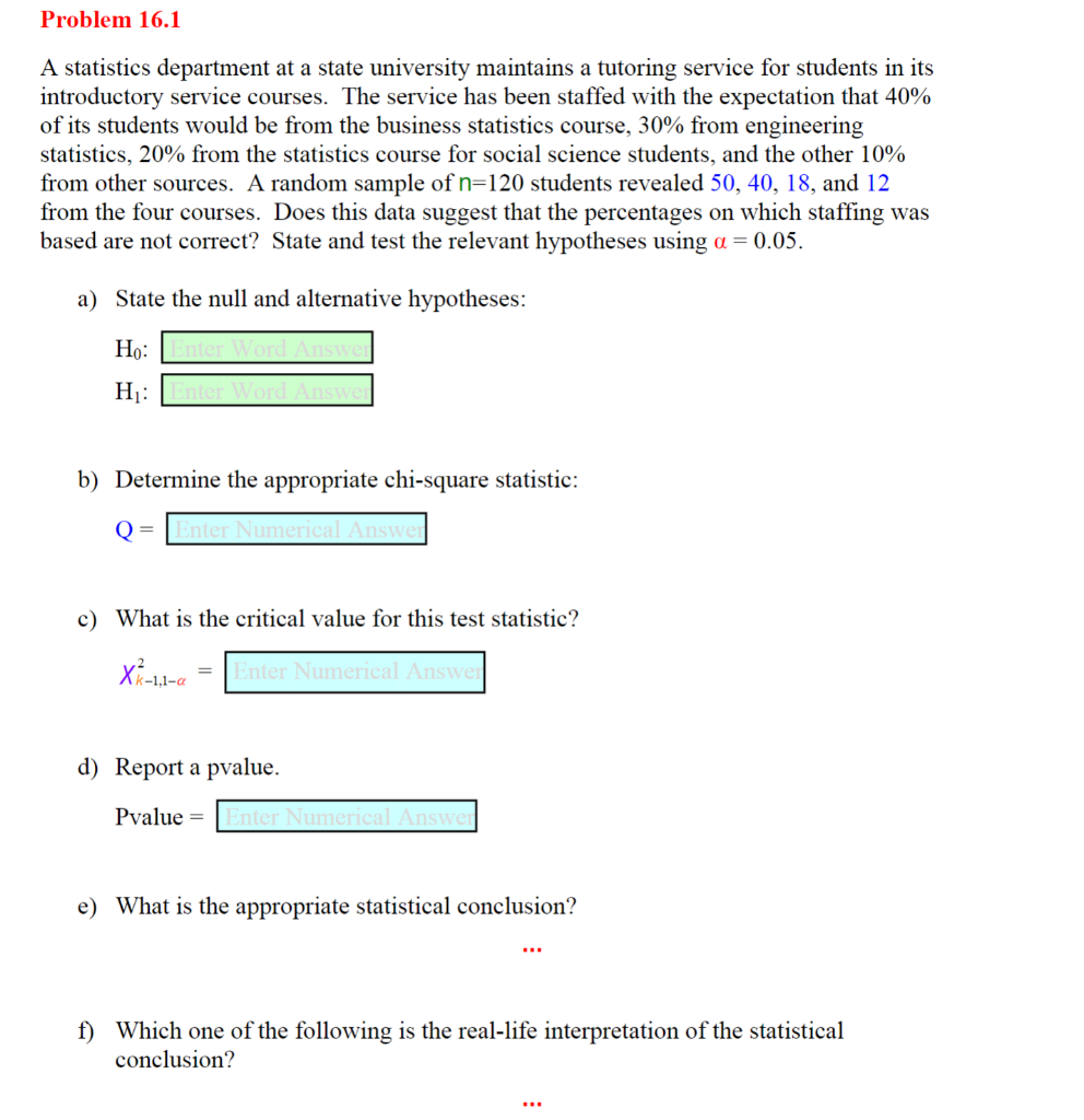 Solved Problem 16.1 A statistics department at a state | Chegg.com