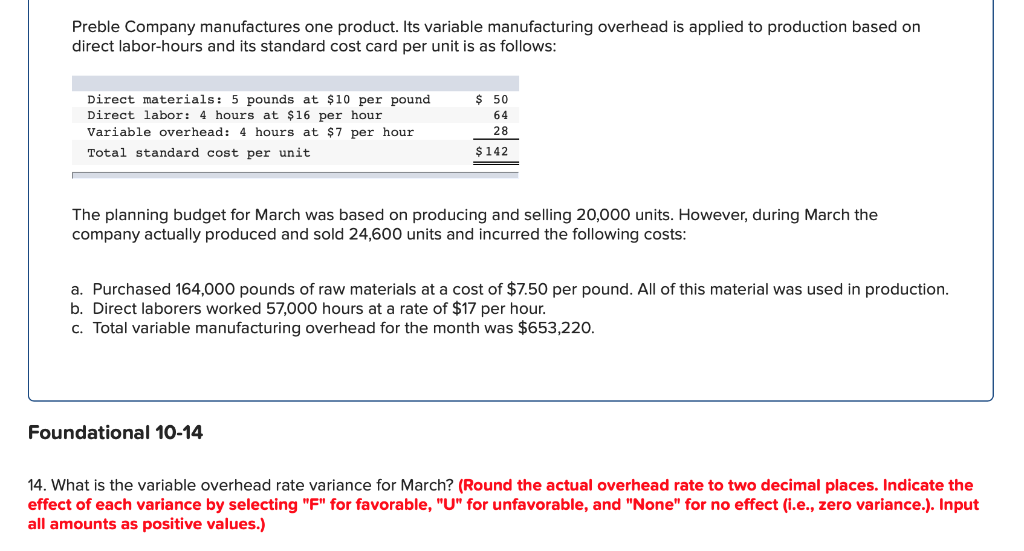 Solved Preble Company Manufactures One Product Its Variable Chegg
