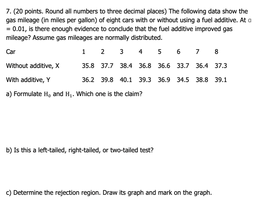 Solved 7. (20 points. Round all numbers to three decimal | Chegg.com