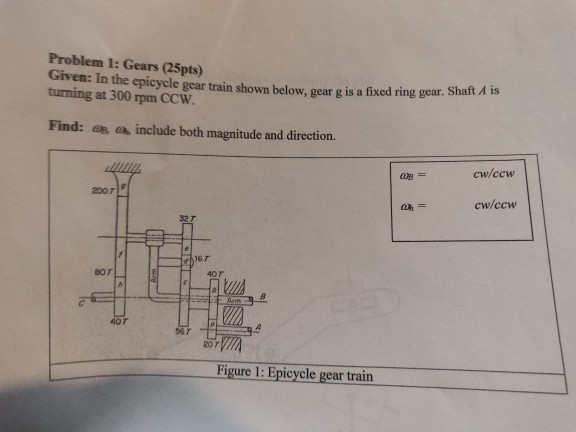 Solved Problem 1: Gears (25pts) Given: In the epicycle gear | Chegg.com Solved Problem 1: Gears (25pts) Given: In the epicycle gear | Chegg.com