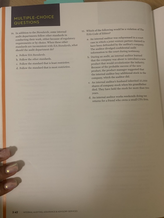 Solved MULTIPLE-CHOICE QUESTIONS a. Integrity b. Objectivity | Chegg.com