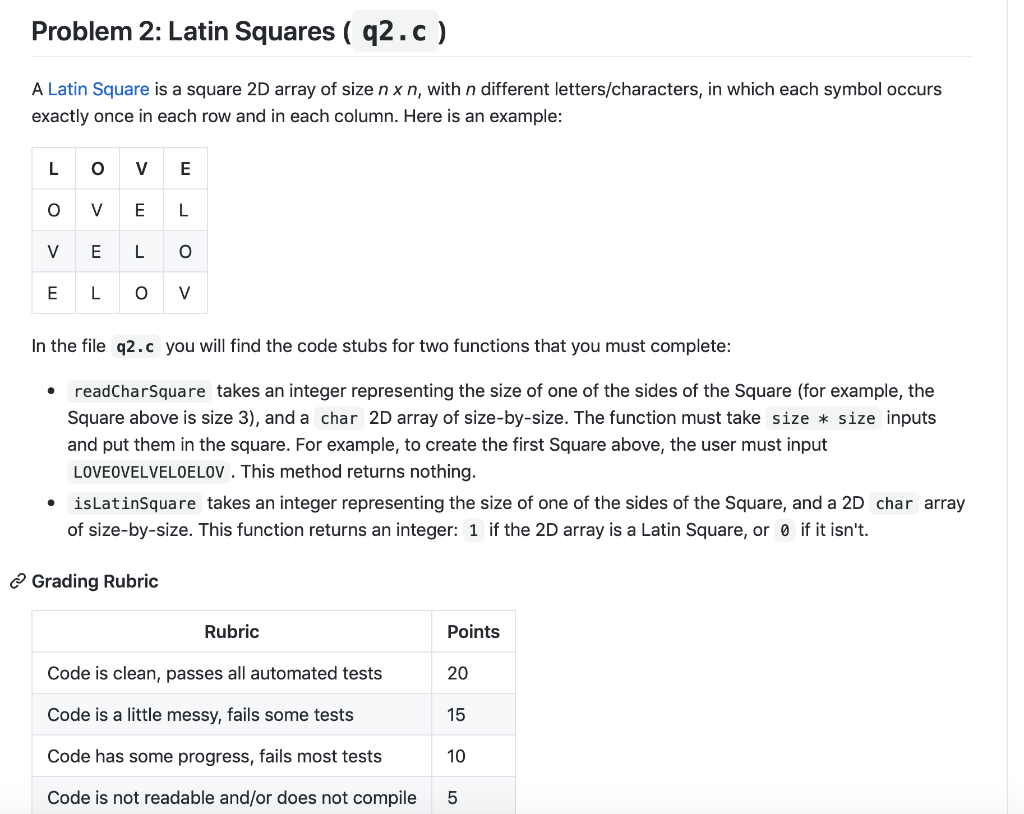 Problem 2: Latin Squares ( q2.c) A Latin Square is a | Chegg.com