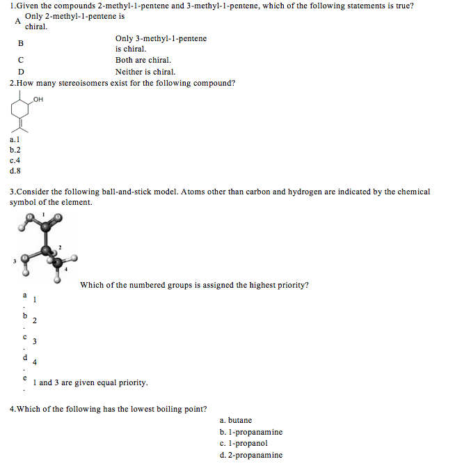 Solved 1. Given the compounds 2-methyl-1-pentene and | Chegg.com