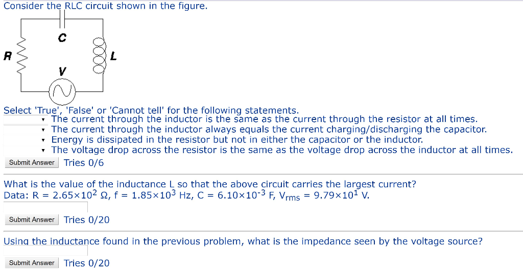 Solved Consider the RLC circuit shown in the figure. Select | Chegg.com