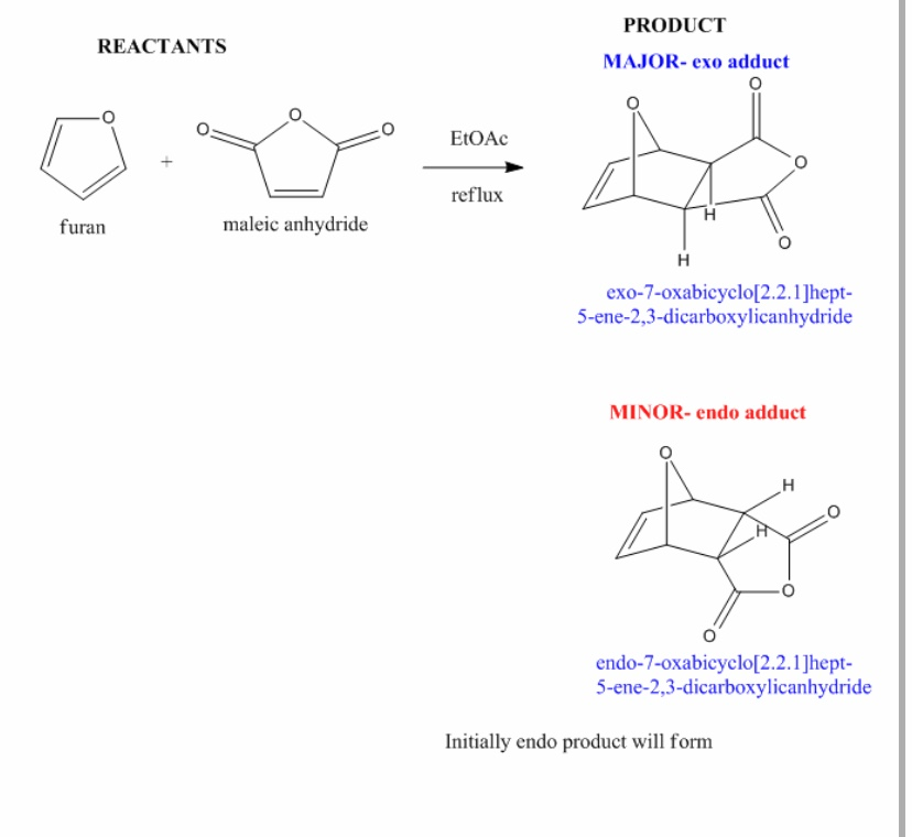 Solved REACTANTS PRODUCT MAJOR-exo adduct o EtOAC reflux H | Chegg.com