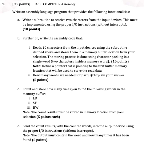 1 35 Points Basic Computer Assembly Write An Chegg