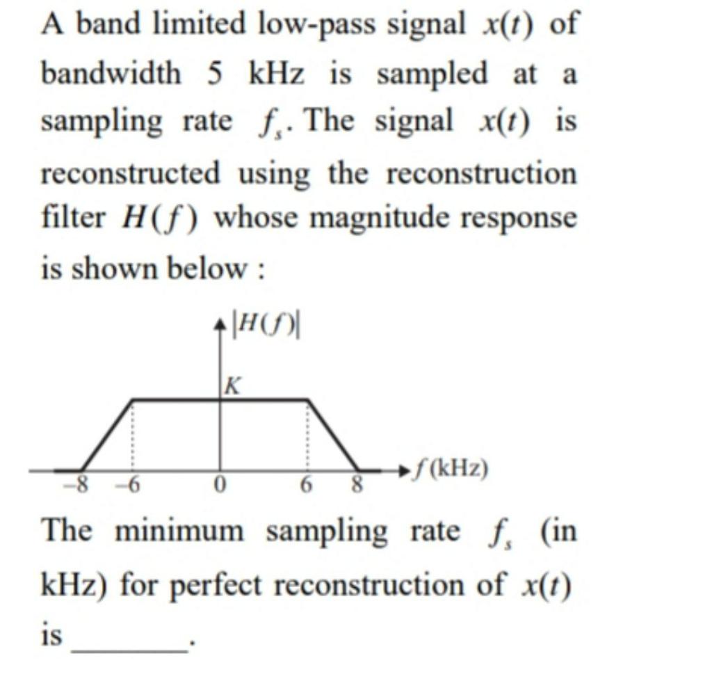 Solved A band limited low-pass signal x(t) of bandwidth 5 | Chegg.com