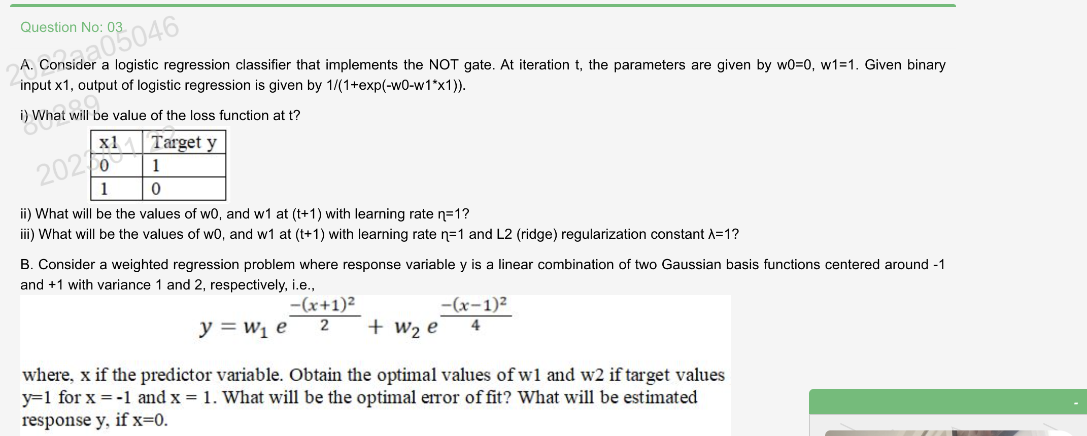 Solved A Consider A Logistic Regression Classifier That 