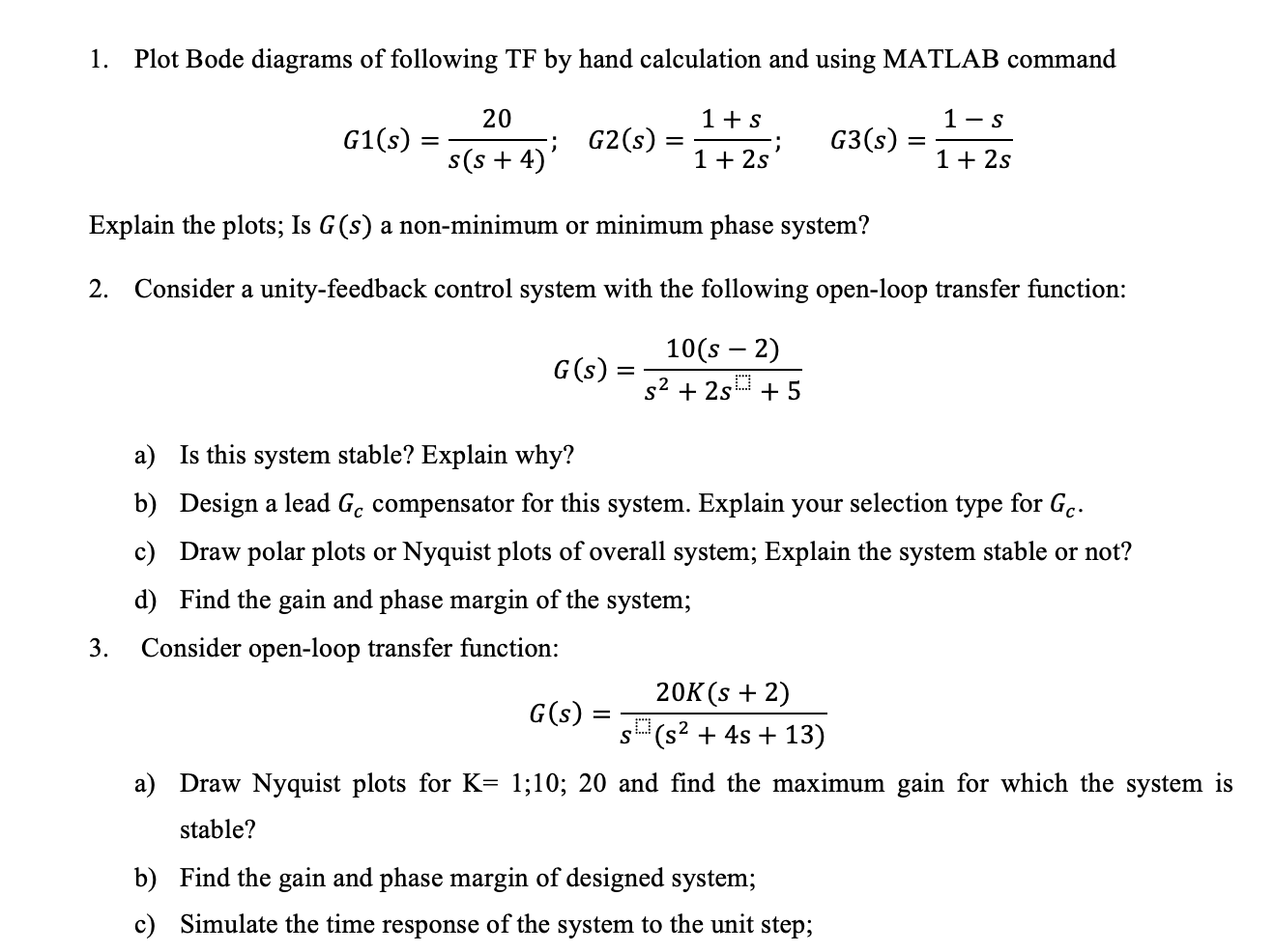 1 Plot Bode Diagrams Of Following Tf By Hand 